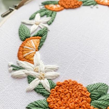 Orange Wreath Hand Embroidery Pattern | Fruit | Citrus Embroidery ...