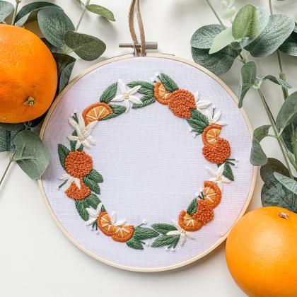 Orange Wreath Hand Embroidery Pattern | Fruit | Citrus Embroidery ...