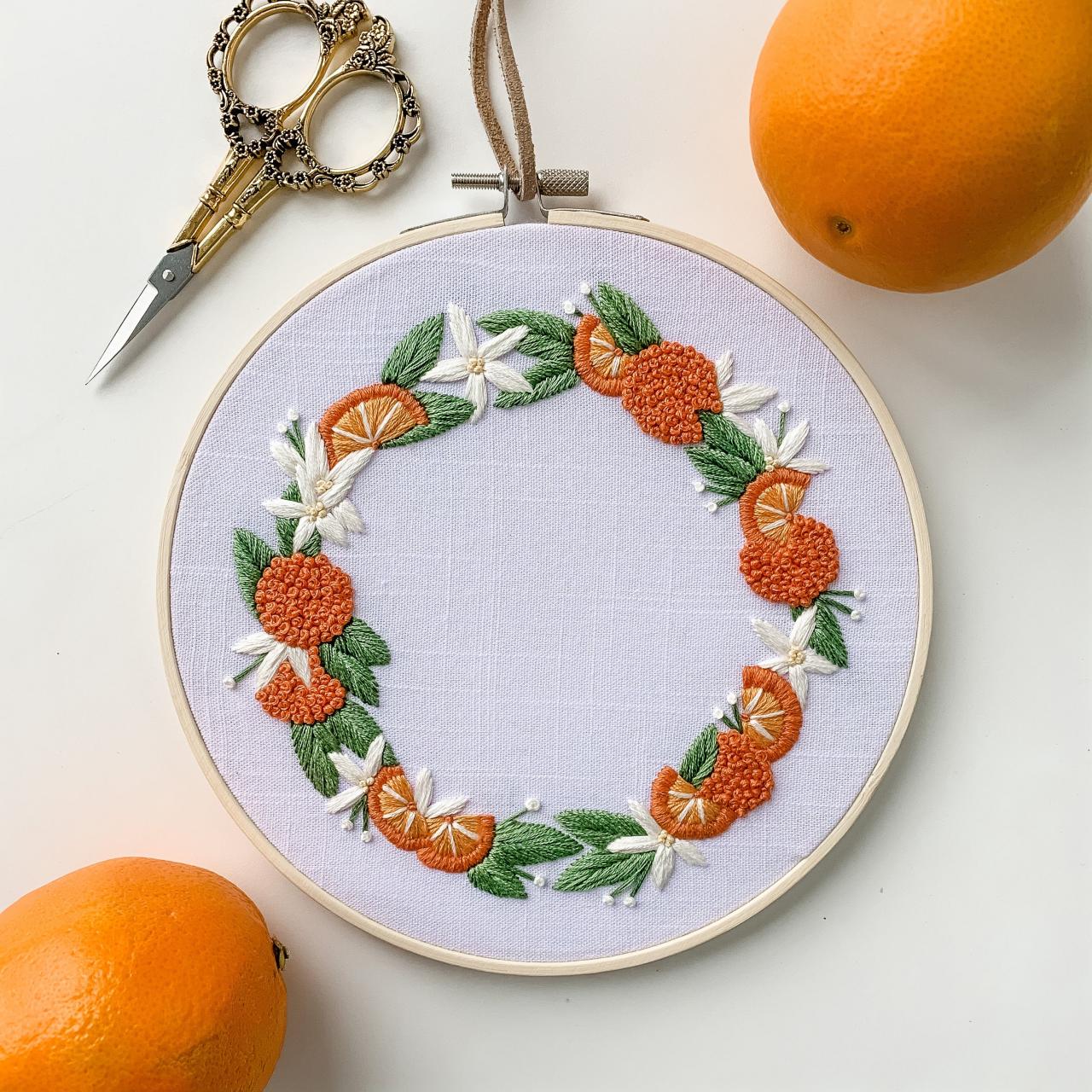 Orange Wreath Hand Embroidery Pattern | Fruit | Citrus Embroidery ...