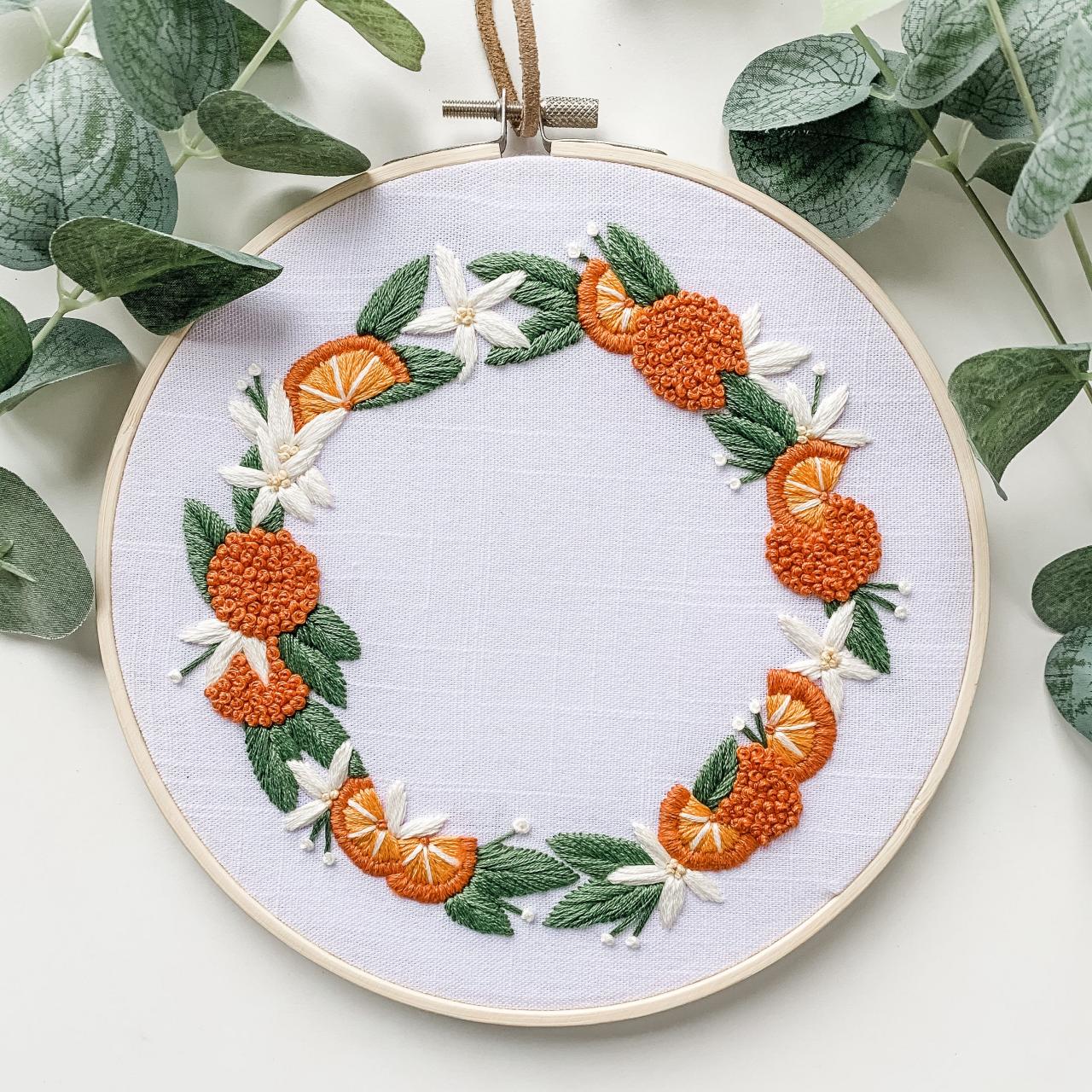 Orange Wreath Hand Embroidery Pattern | Fruit | Citrus Embroidery ...