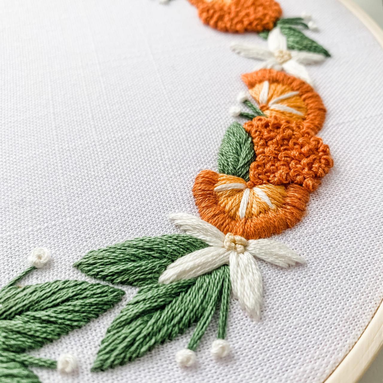 Orange Wreath Hand Embroidery Pattern | Fruit | Citrus Embroidery ...