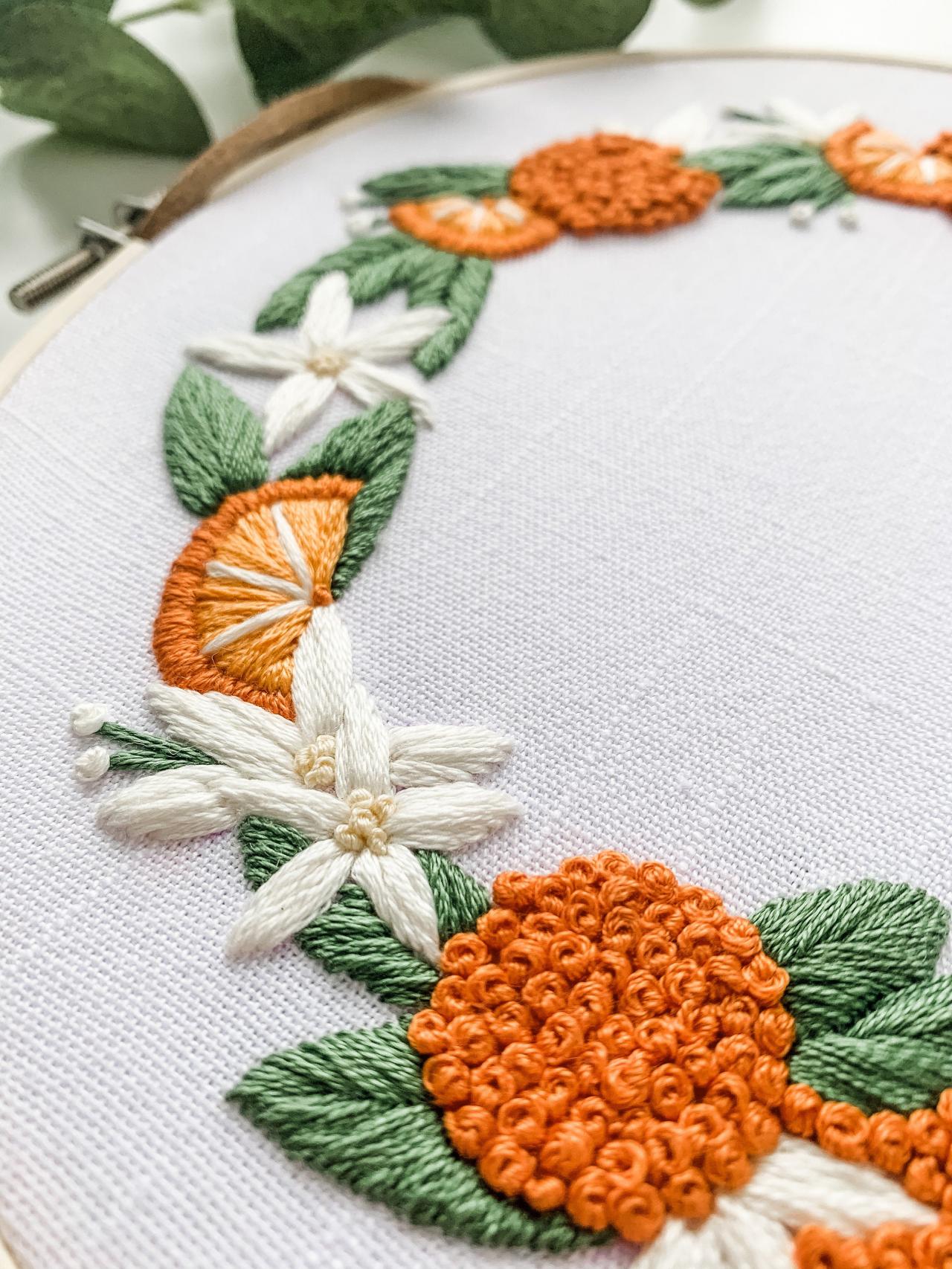 Orange Wreath Hand Embroidery Pattern | Fruit | Citrus Embroidery ...