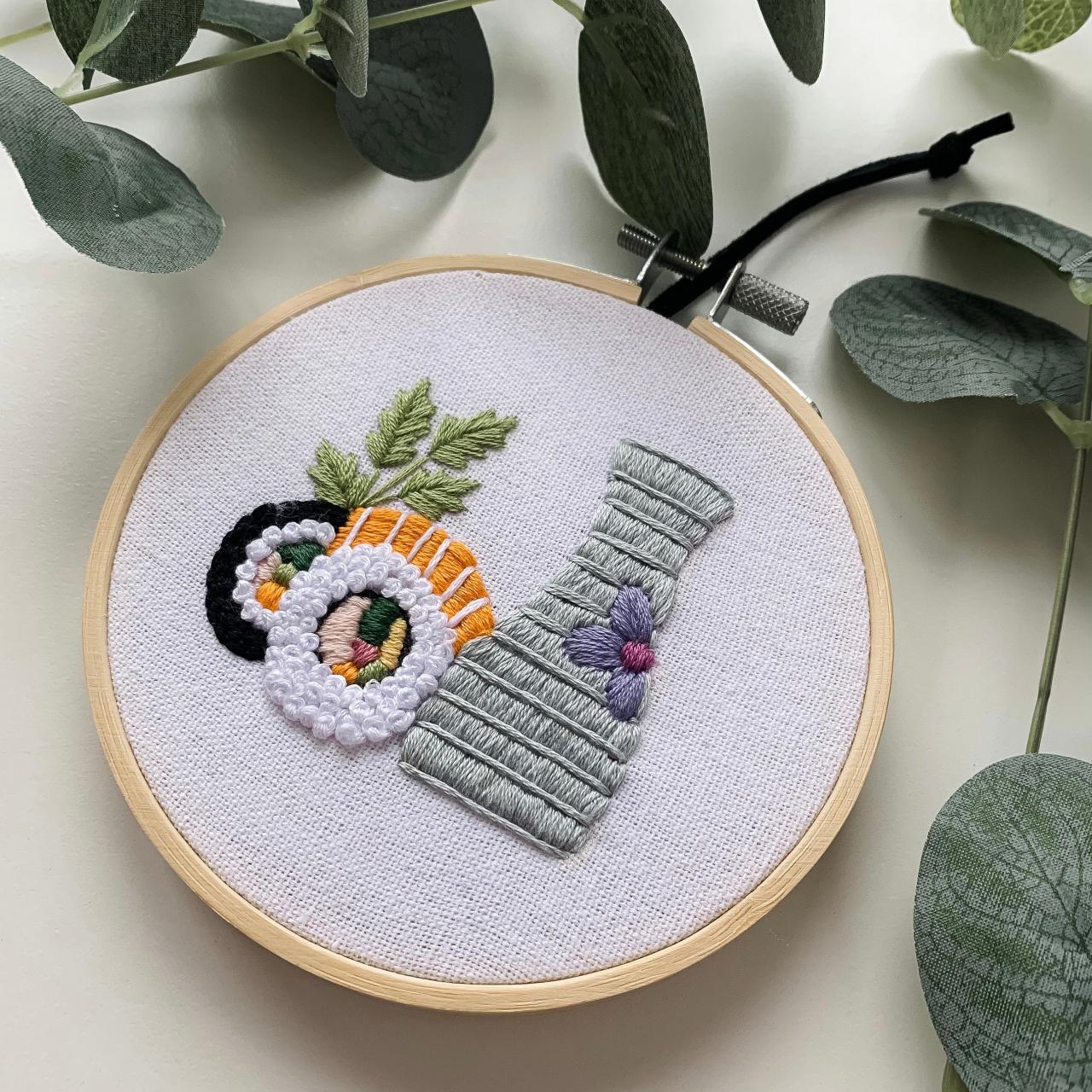 Sushi And Sake Hand Embroidery Pattern | Modern Embroidery | Digital ...