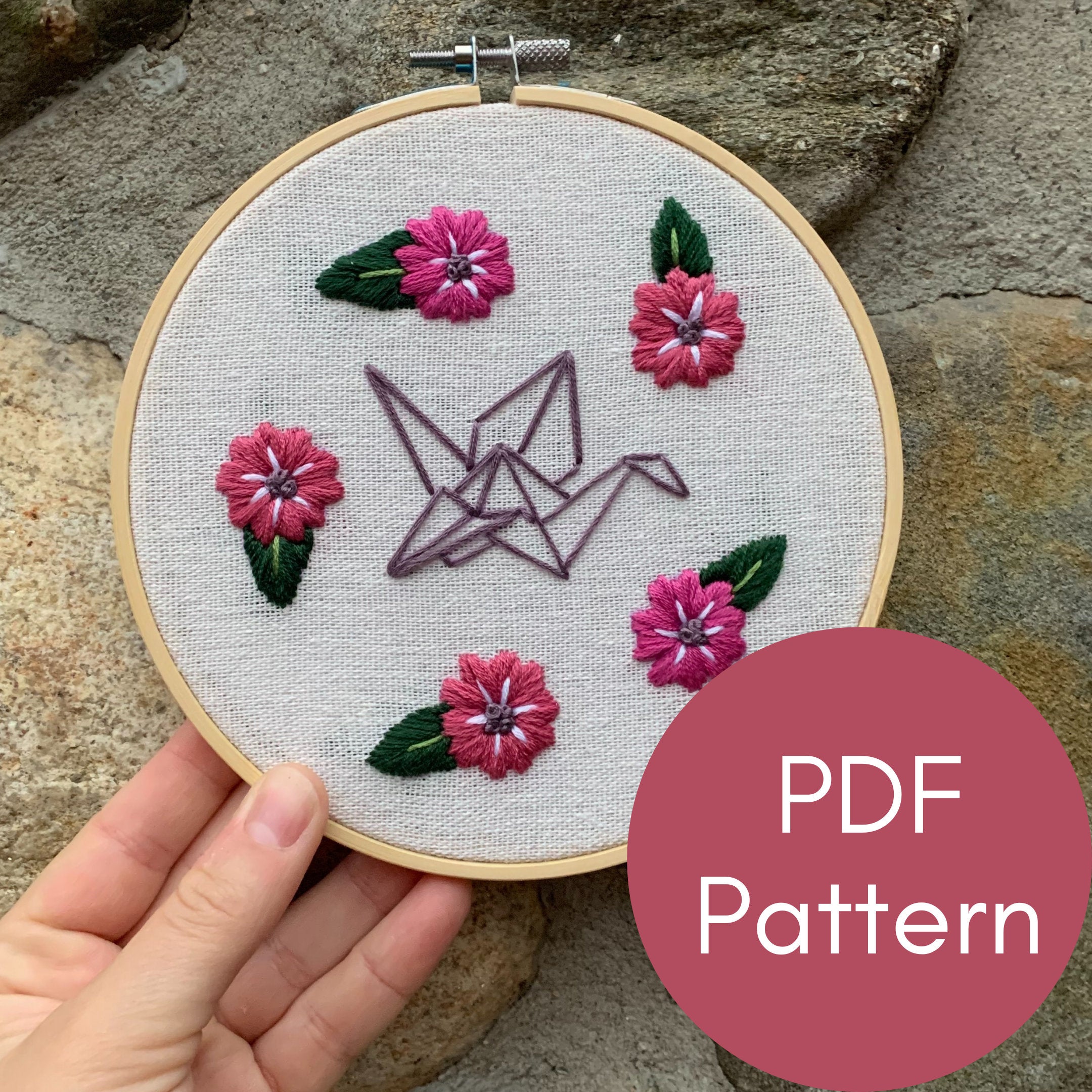 Origami Crane Embroidery Pattern | Cherry Blossom Embroidery | Beginner ...