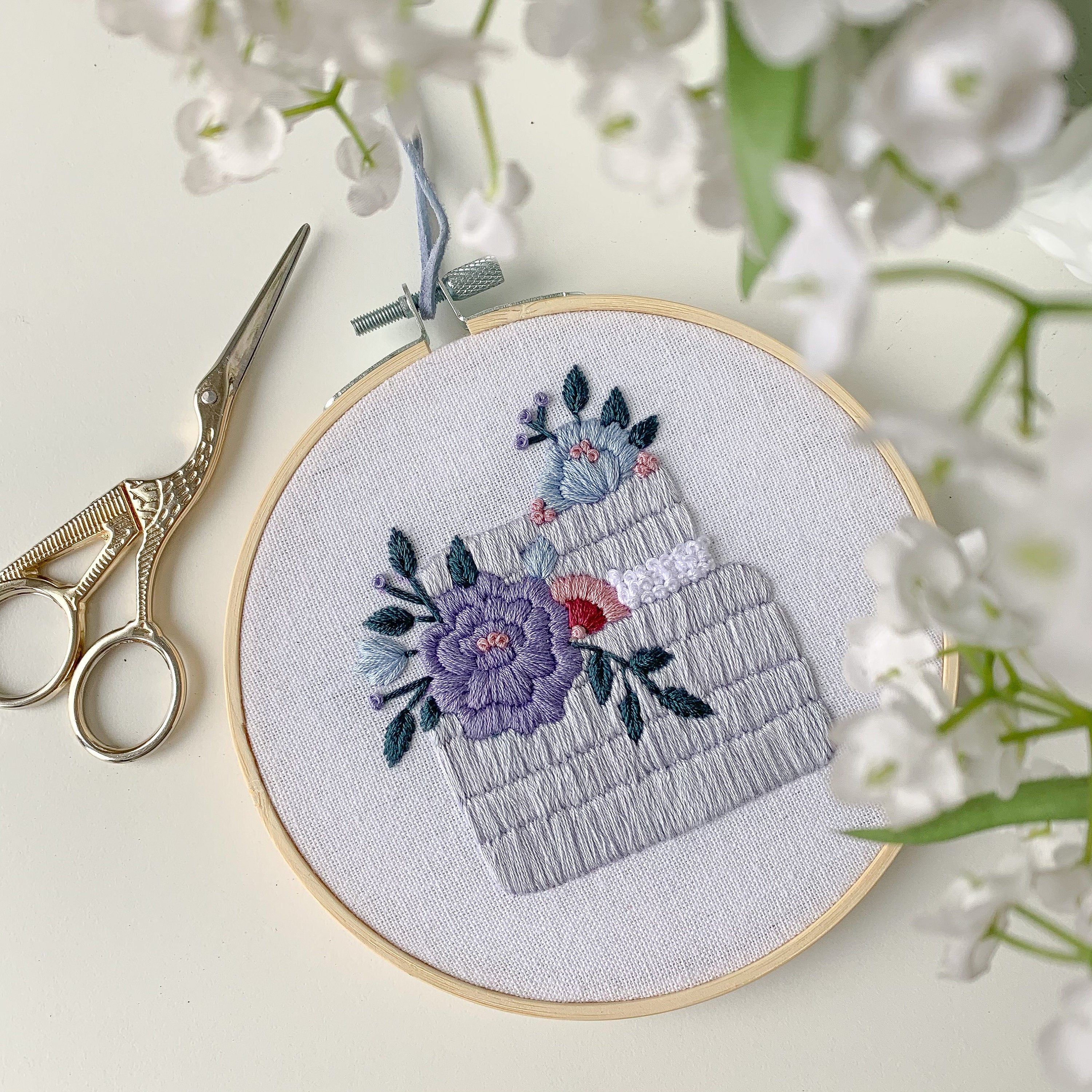 Wedding Cake Hand Embroidery Pattern | PDF Pattern | Wedding Embroidery ...